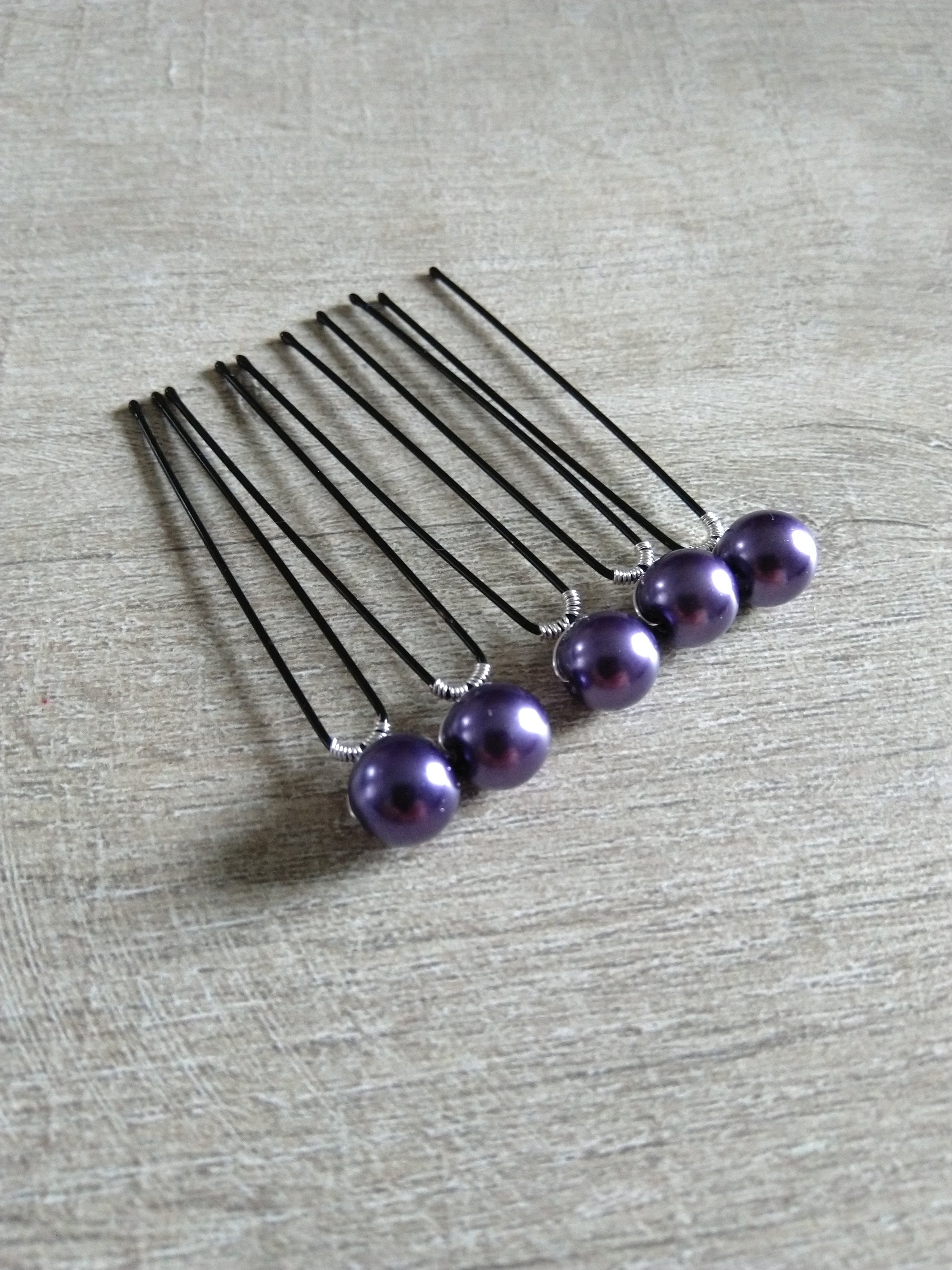 5 Wedding Bun Pins Pearl Pearl Purple Plum Accessories Wedding | Etsy ...