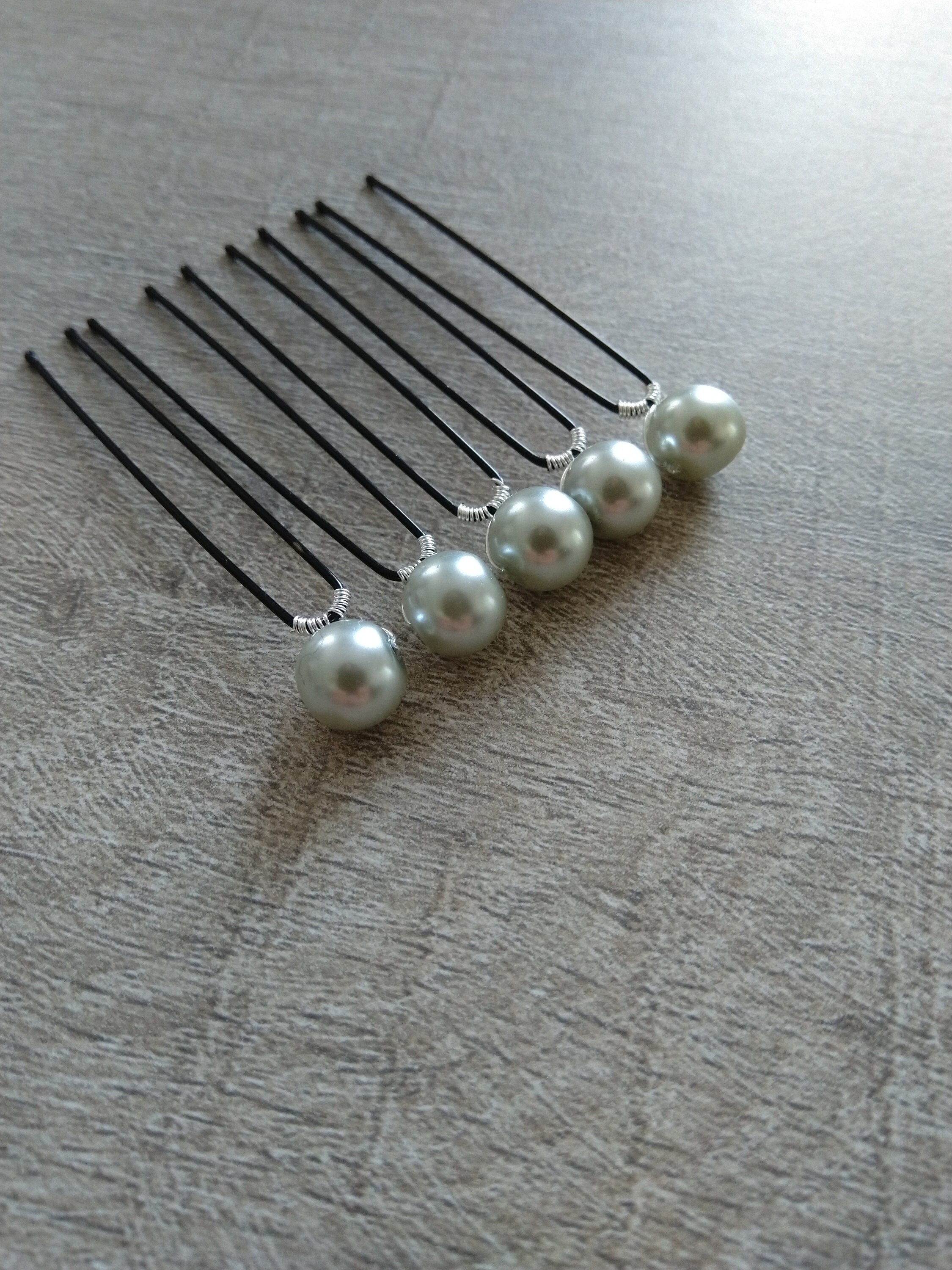 5 Haarnadeln Hochzeit Perlmutt Grau Silber Zubehör Braut | Etsy
