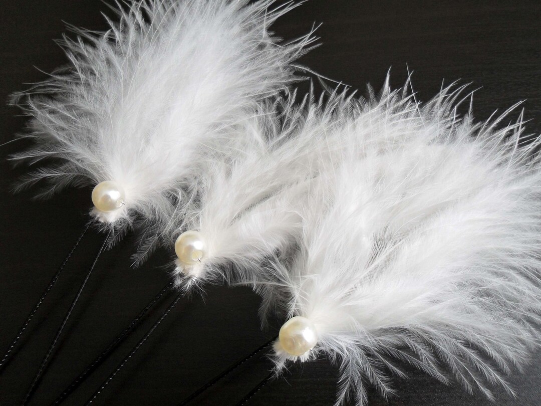 3 Ivory Feather Bun Pins Ivory Pearly Pearl Bridal Wedding Hairstyle ...