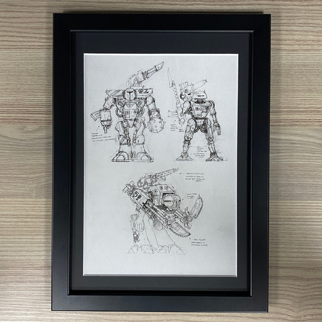Imperial Knights Framed Art Jes Goodwin Sketch Adeptus Titanicus Robots ...