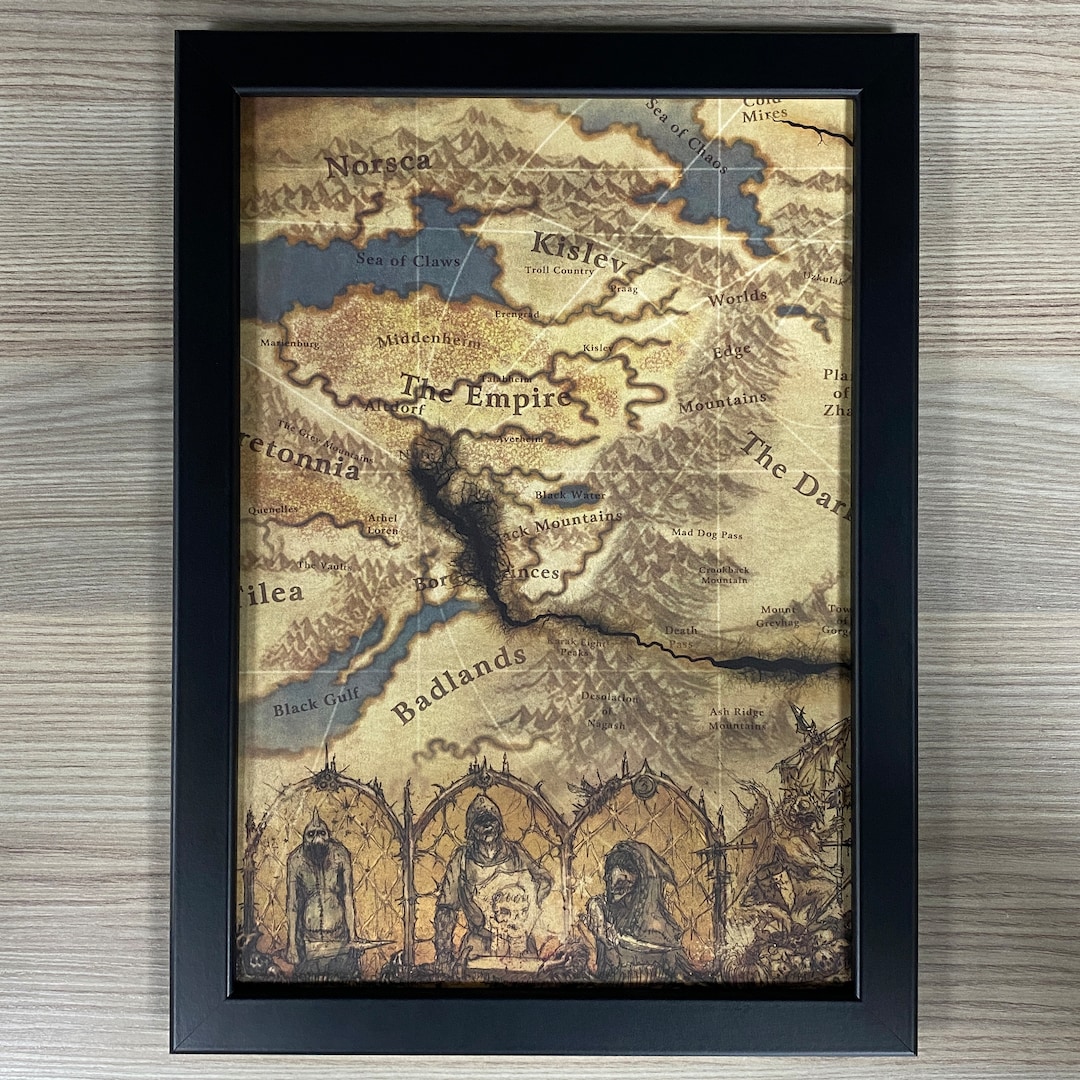 The Old World Map Framed Art Kislev Badlands Tilea Bretonnia Norsca AOS ...