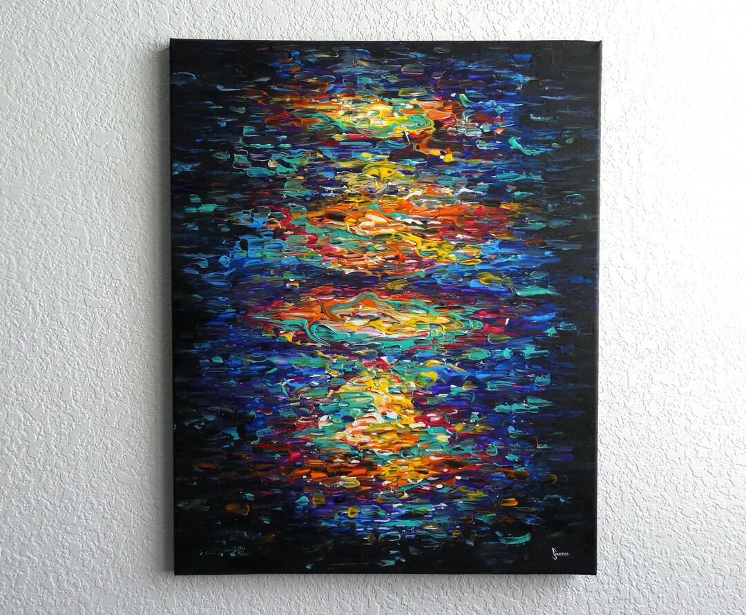 Zen Reflection 90, Dark Rainbow Light, Original Acrylic Painting on ...