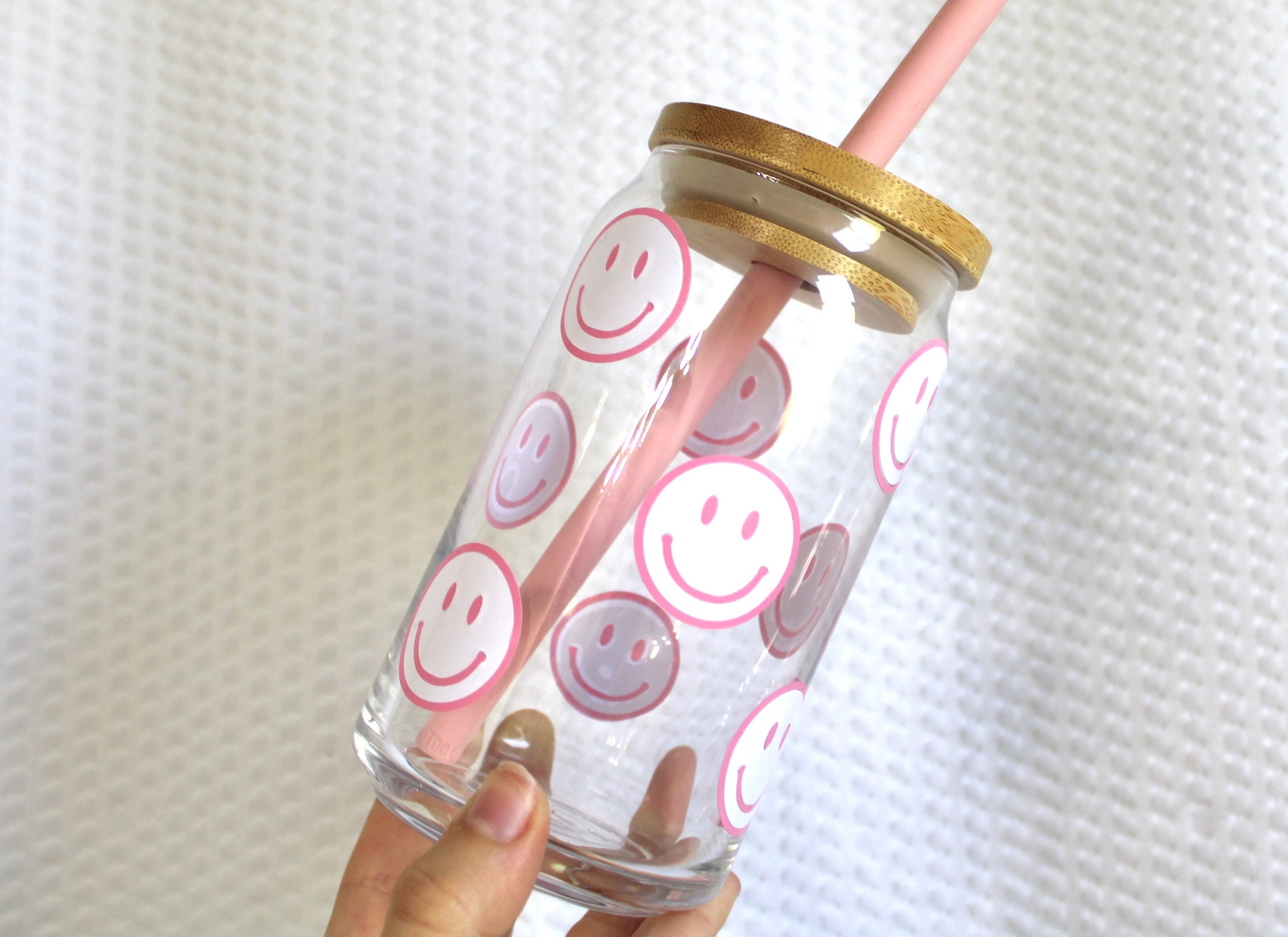 Smiley Face Glass Can Smiley Face Cup Glass Coffee Cup - Etsy