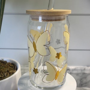 Butterfly Glass Cup, Spring Glass Cup, Butterfly Coffee Cup, Cute Glass ...