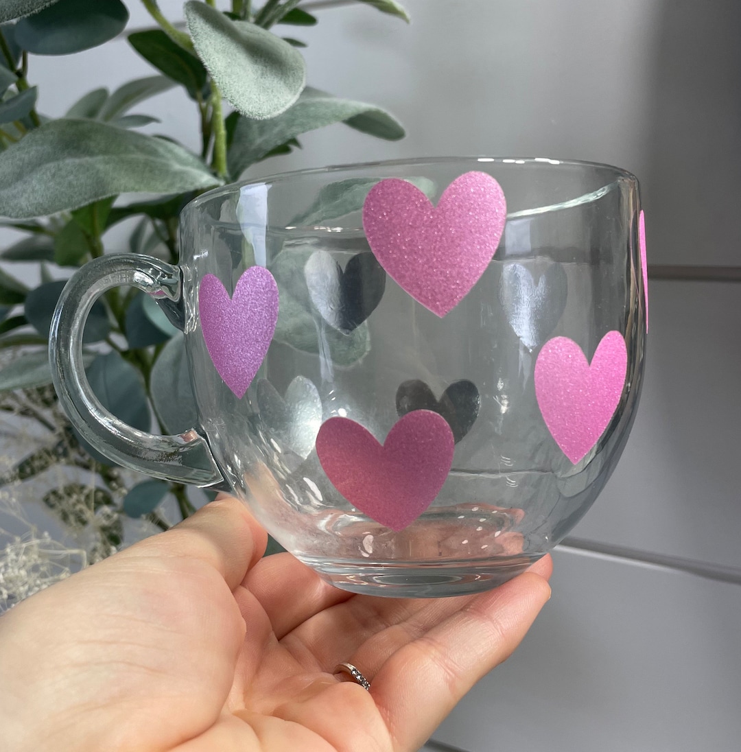Heart Glass Cup, Glitter Heart Glass, Heart Tea Cup, Cute Coffee Glass ...