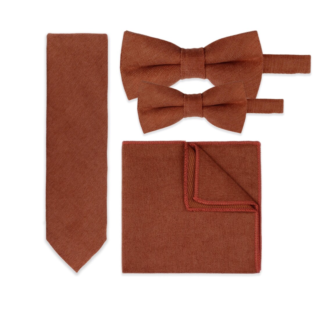 Men's Rust Neck Tie, Bow Tie & Pocket Square Variations Made in Brushed ...