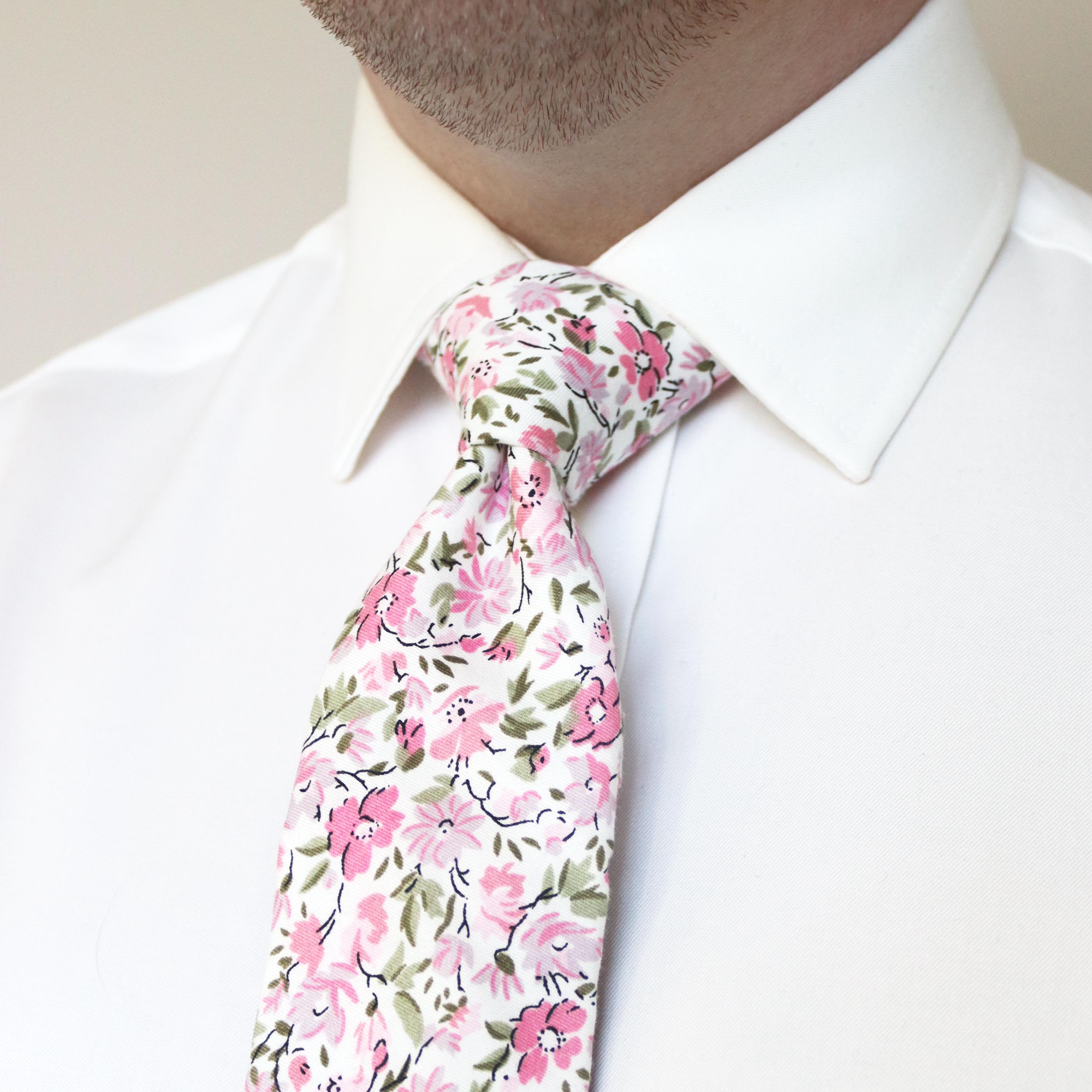 Rose Pink Floral Print Tie Handmade From 100% Cotton, Gents Flower Tie ...
