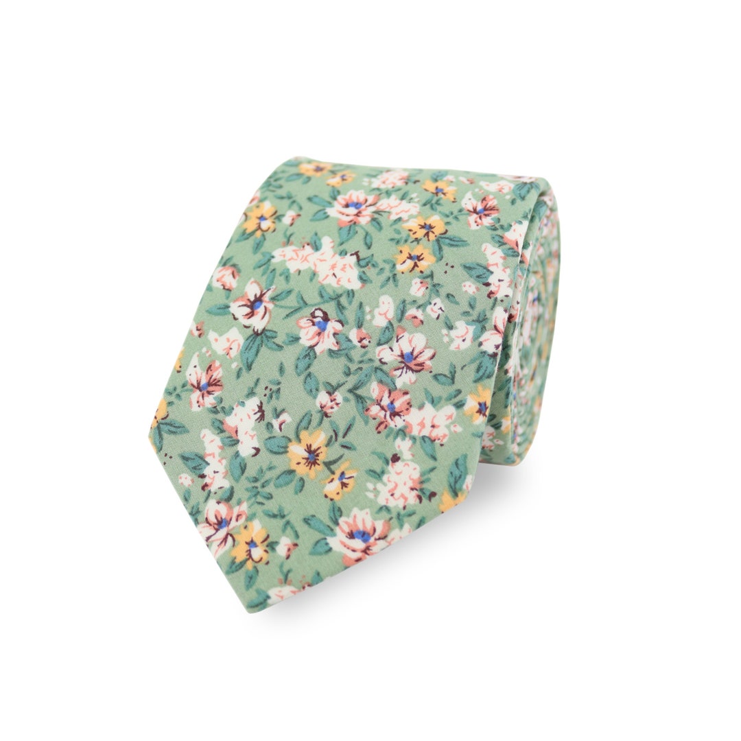 Sage Green Floral Tie, Handmade in 100% Cotton, Flower Tie, Wedding Tie ...