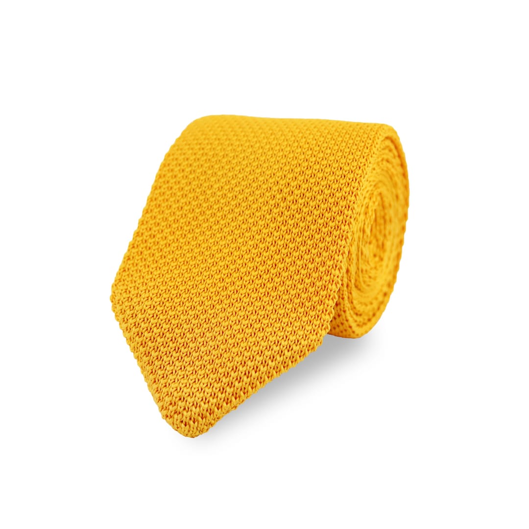 Mustard Yellow Knitted Tie Handmade From 100% Polyester, Gents Tie ...