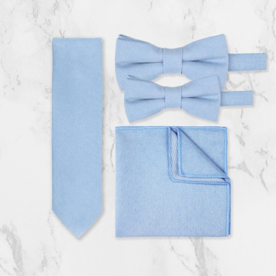 Men's Light Blue Neck Tie, Bow Tie & Pocket Square Variations Made in ...