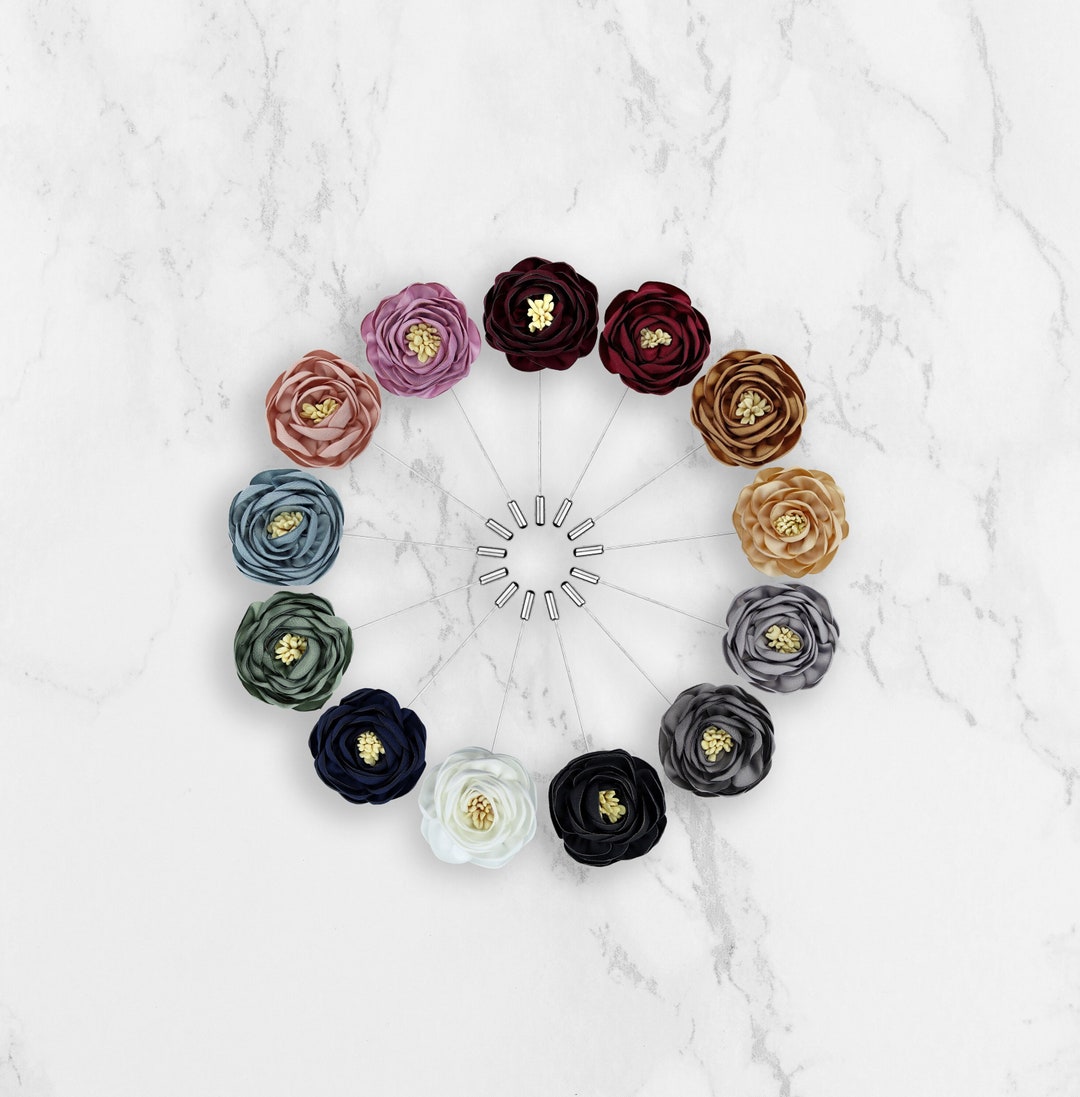 Beautiful High Quality Silk Floral Flower Lapel Pin in Many Colours ...