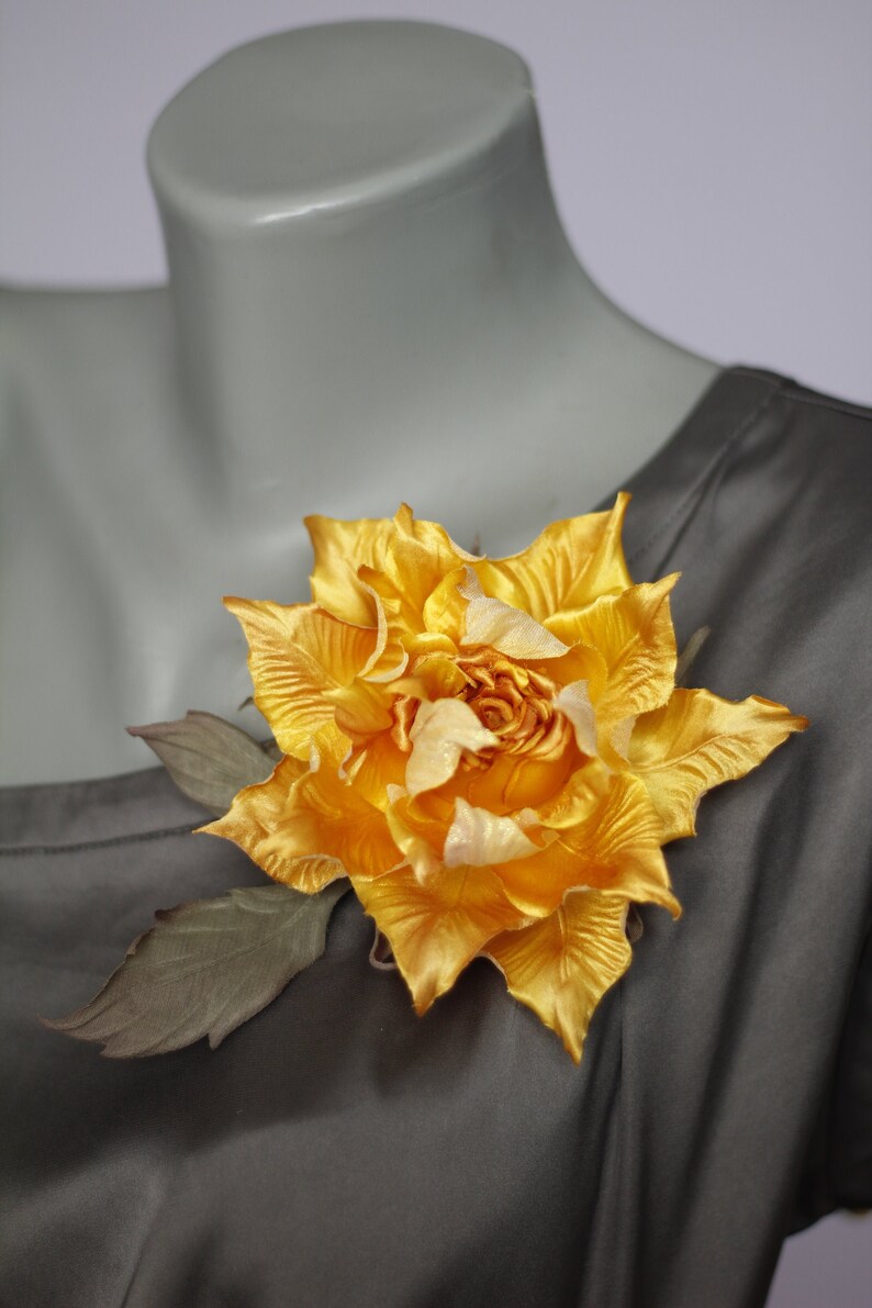 Large Rose Brooch Silk Flower Brooch Yellow Rose Pin - Etsy