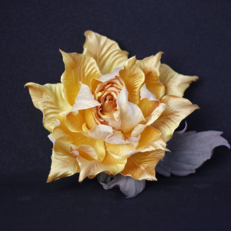 Large Rose Brooch Silk Flower Brooch Yellow Rose Pin - Etsy