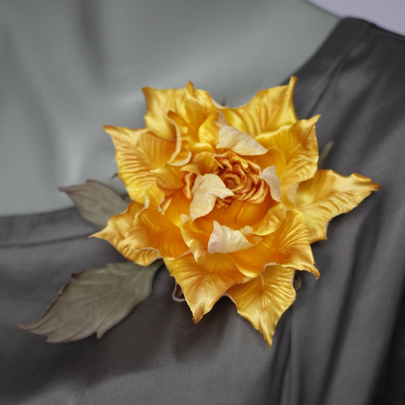Large Rose Brooch Silk Flower Brooch Yellow Rose Pin - Etsy