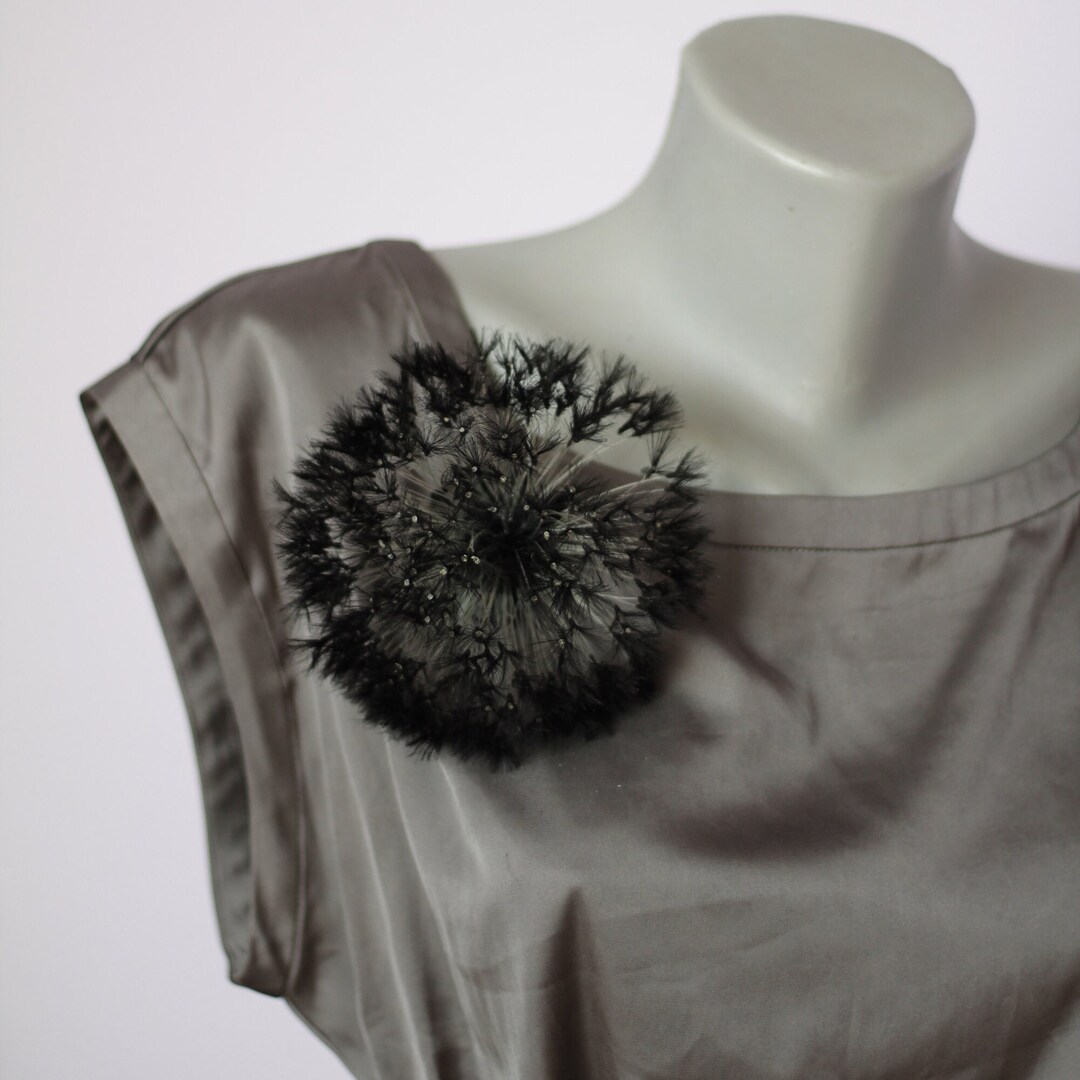 Dandelion Brooch Extra Large Brooch Black Flower Brooch Secret Santa ...
