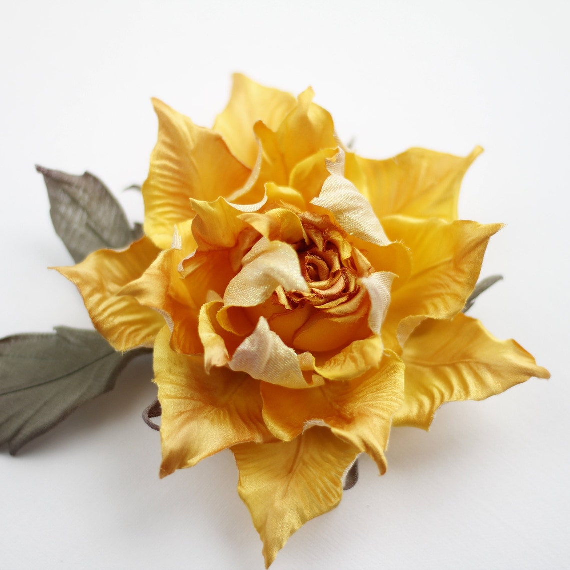 Large Rose Brooch Silk Flower Brooch Yellow Rose Pin - Etsy