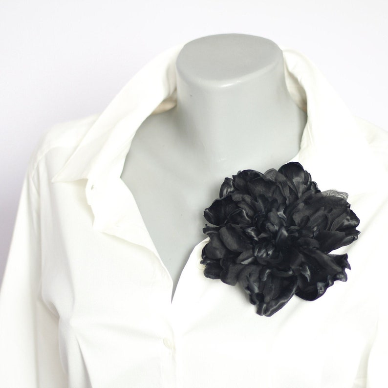 Black Silk Flowers Peony Brooch Fabric Flower Brooch - Etsy