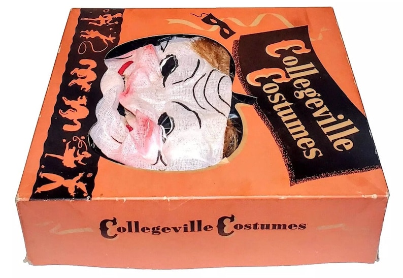 Rare 1930's Collegeville Masquerade Costume H500 Witch Cloth Mask NIB Vintage Halloween Costume ...