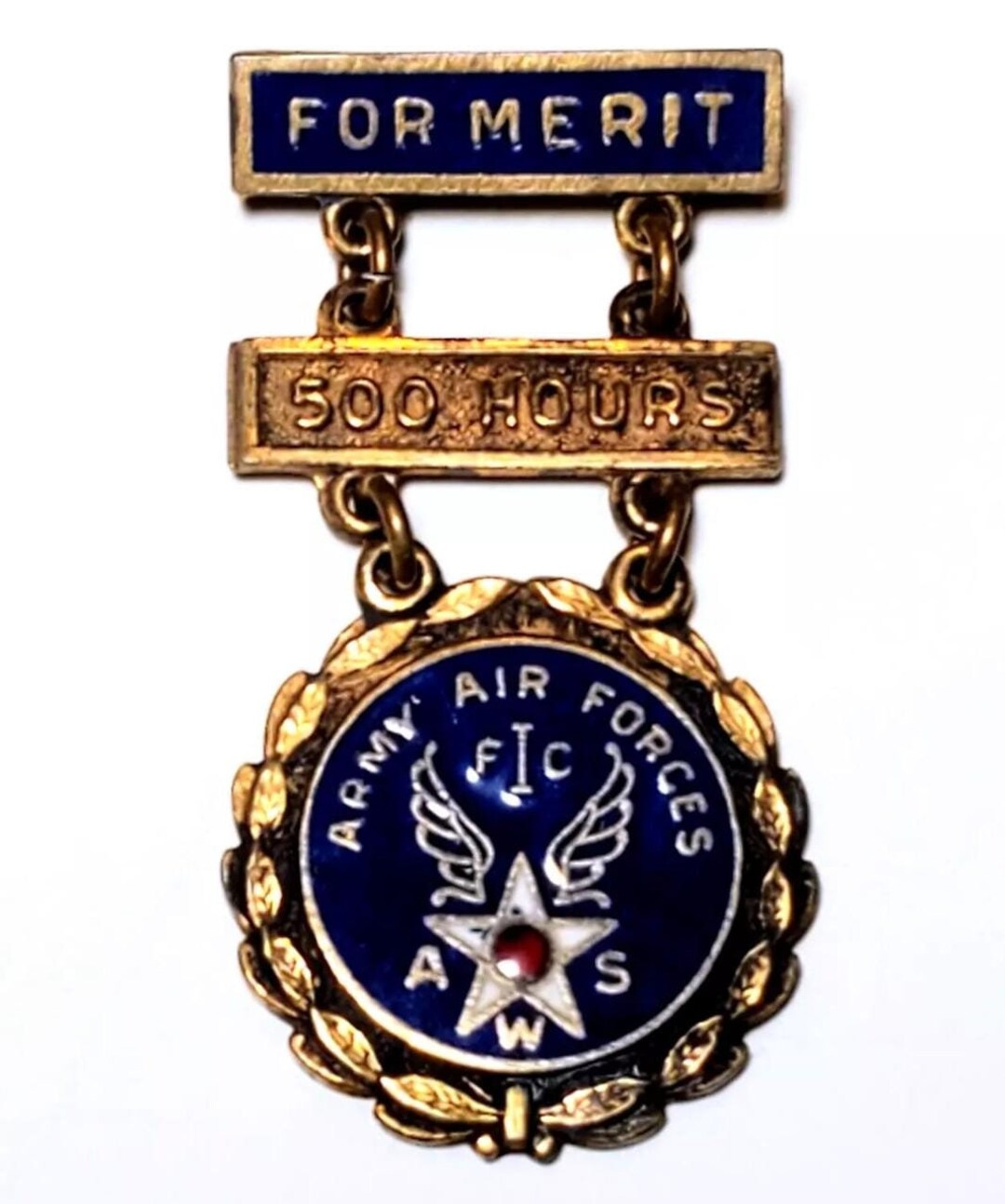 1940's WW2 Army Air Forces AWS 500 Hours Sterling Silver Merit Medal ...