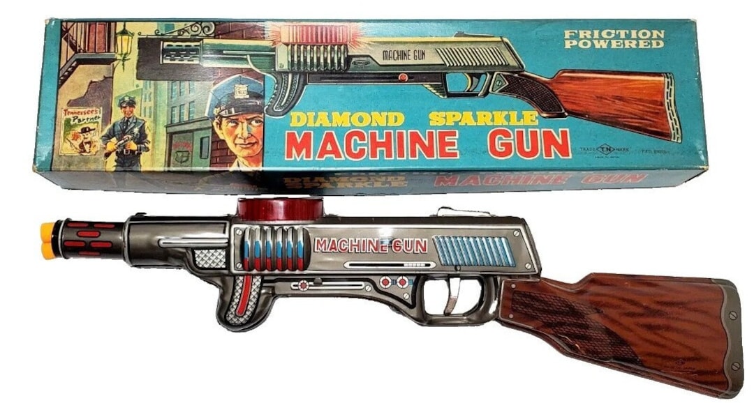 1950's Diamond Sparkle Friction Machine Gun Toy in Original Box Nomura ...
