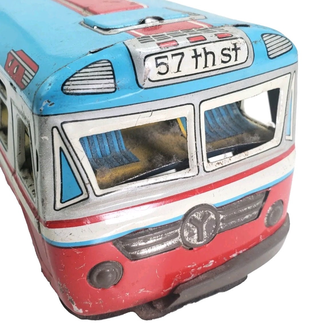 Vintage 1950's Yonezawa Avenue Bus Tin Litho Friction Toy 9" Made in ...