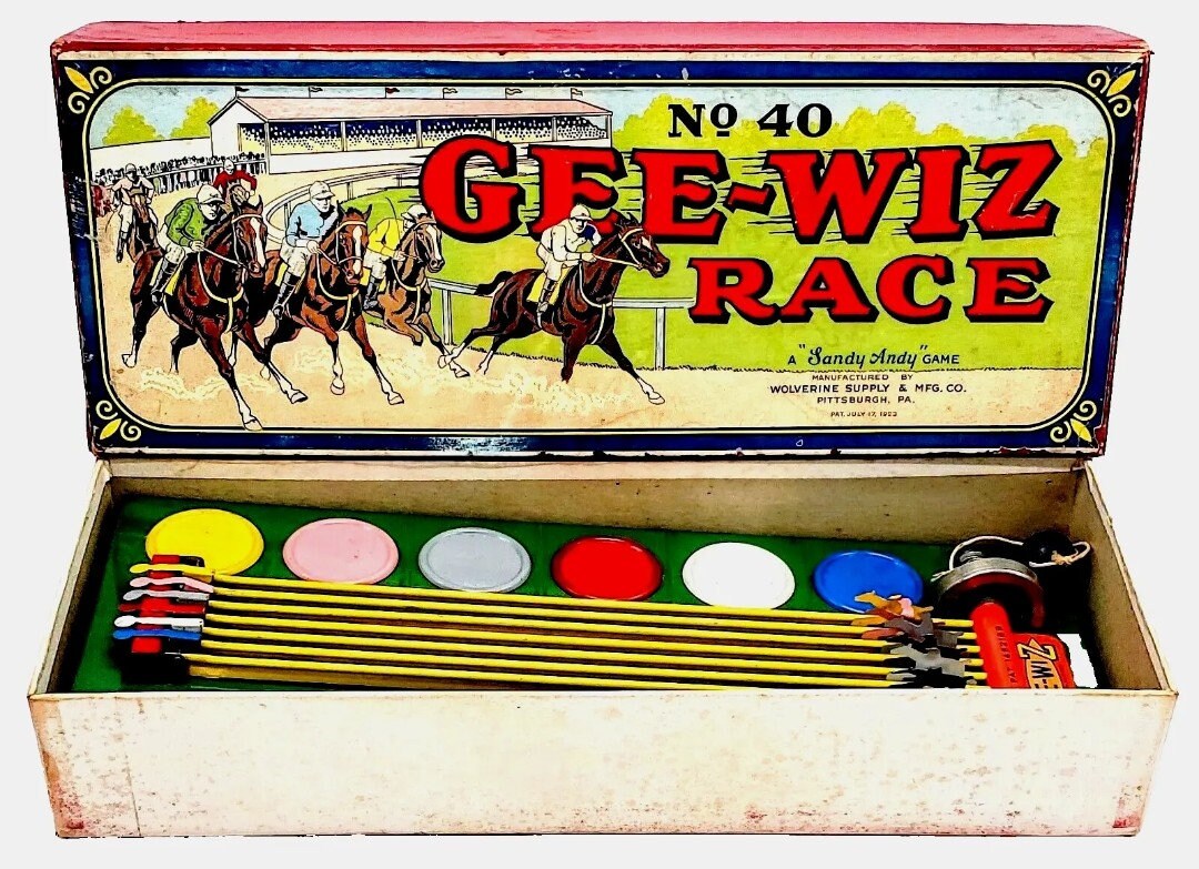 Scarce 1920's Wolverine Gee-wiz No 40 Tin Toy Horse Racing Game in ...