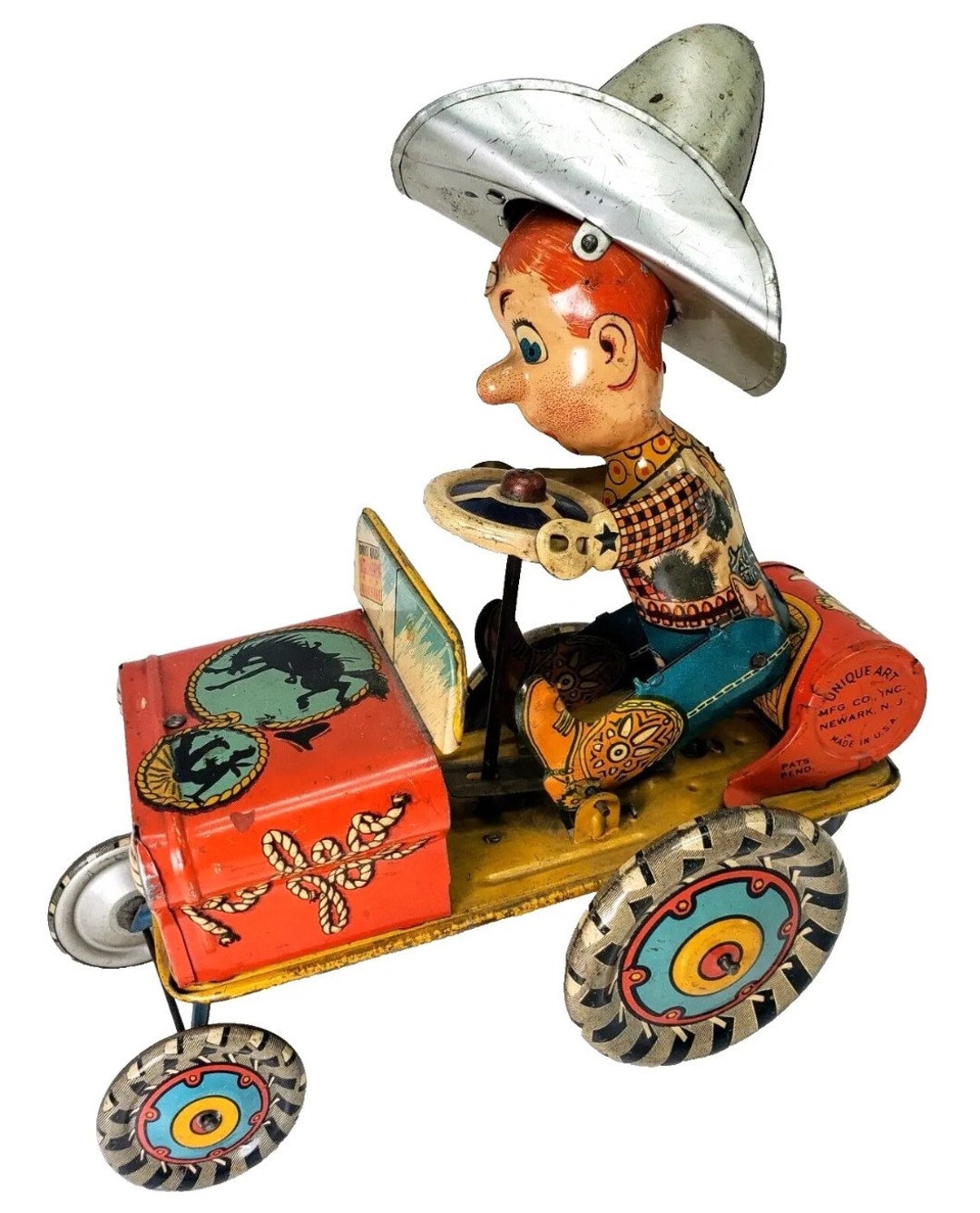 Vintage 1930's Rodeo Joe Unique Art Mfg Co Tin Litho Wind - Etsy