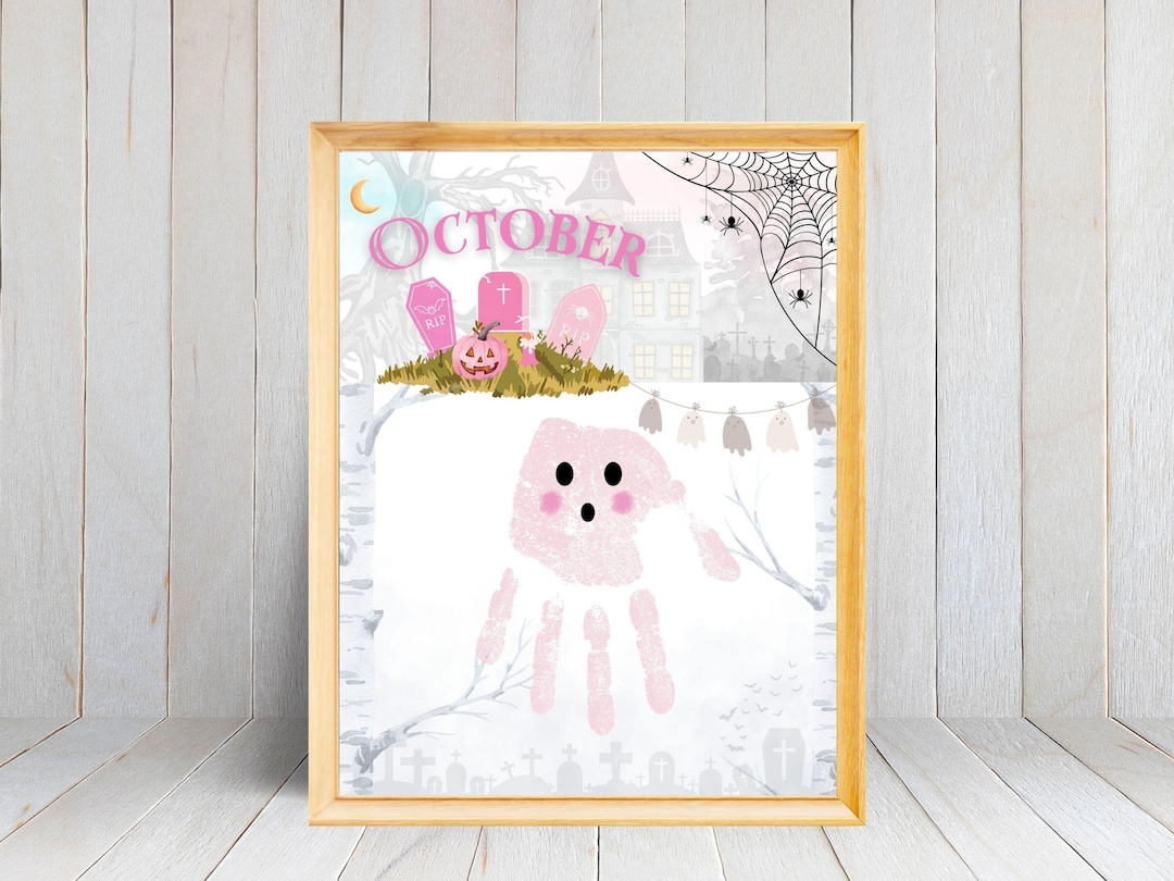 October Pink Halloween Ghost Handprint Craft, Handprint Art, Halloween ...