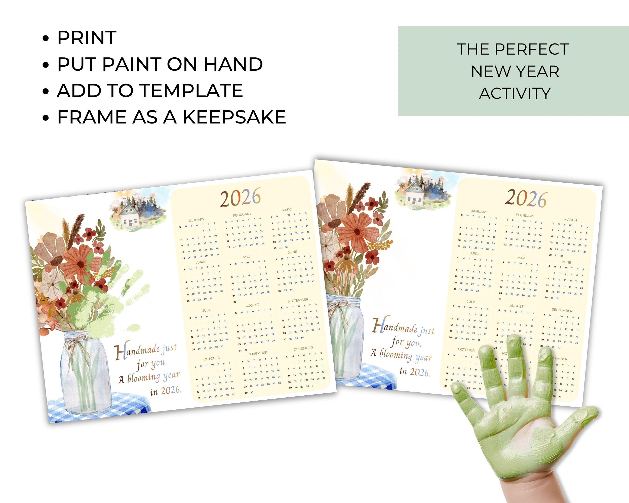2026 Handprint Calendar, Handprint Bouquet, 2026 Yearly Calendar, Full ...