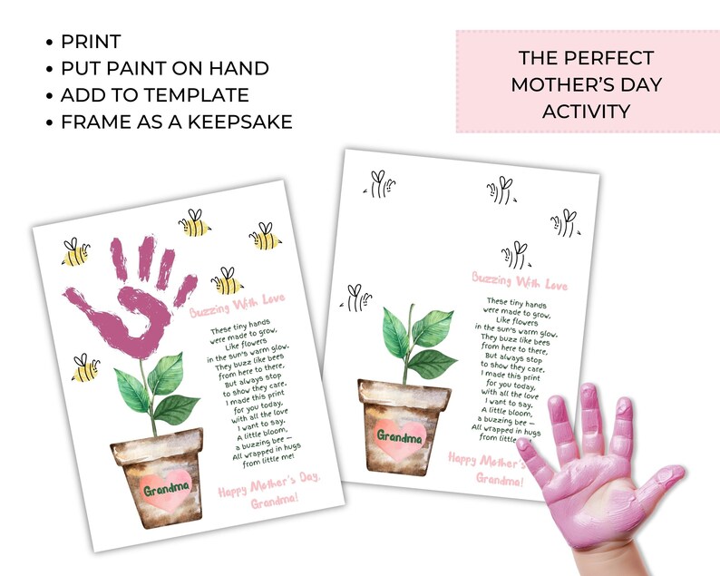 Grandma Mother's Day Handprint Craft for Kids, Gift for Grandma, Mother ...