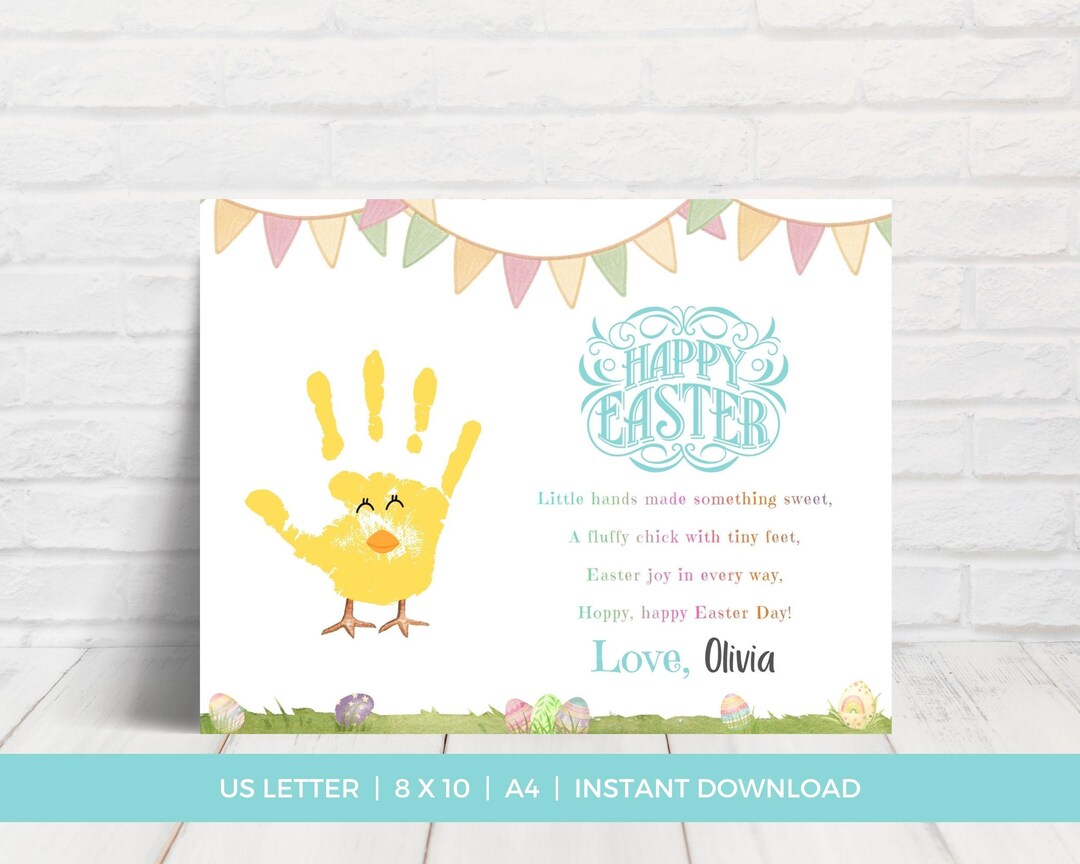 Easter Handprint Craft, Easter Footprint Art, Custom Poem Print, Happy ...