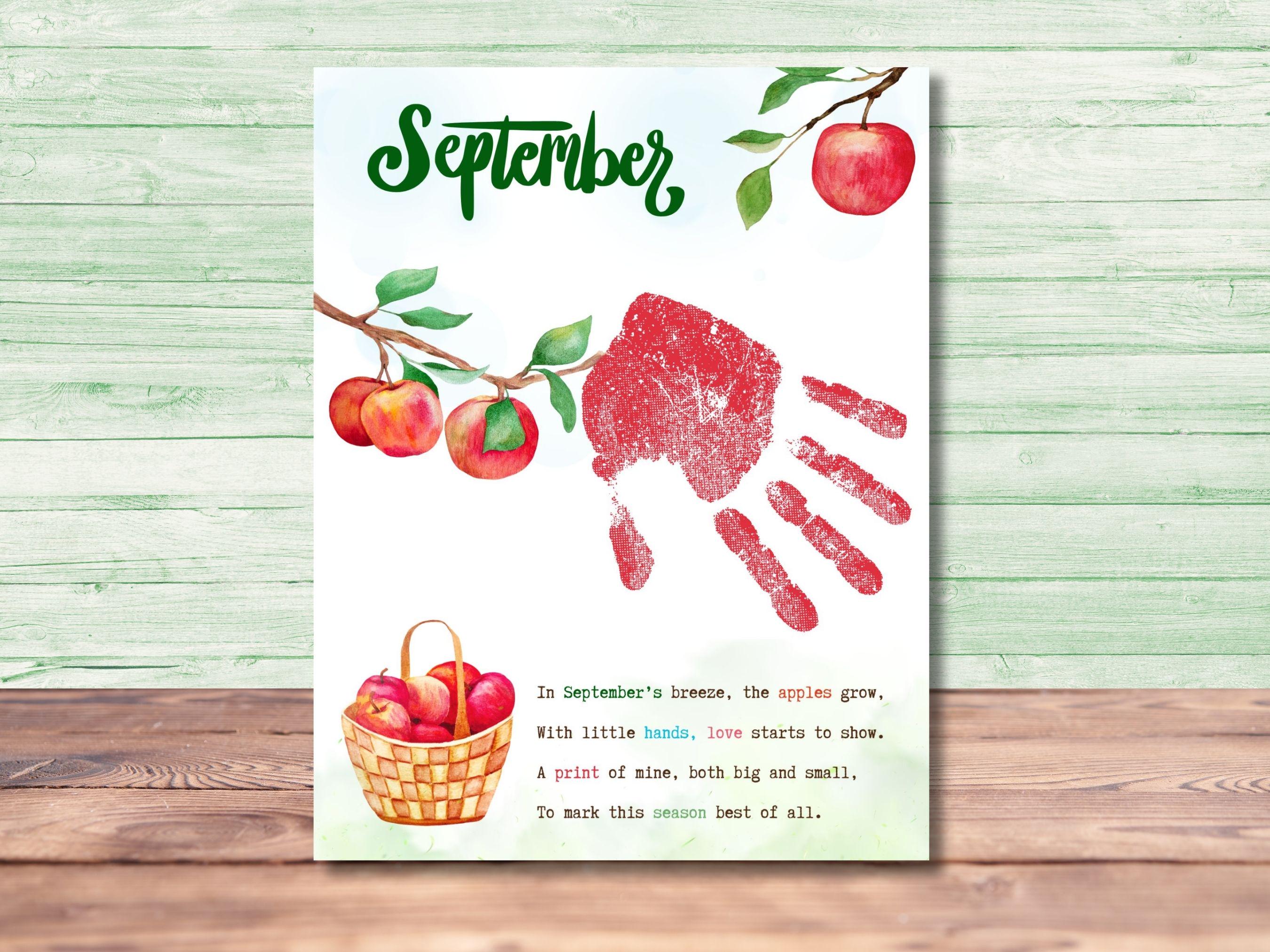 September Handprint Craft Printable, Fall Handprint Craft, Kids Apple ...