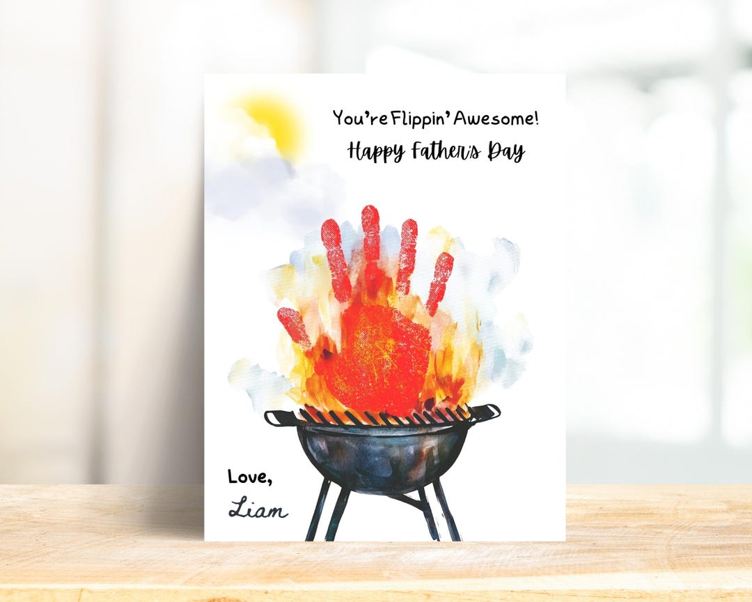 BBQ Grill Father's Day Handprint Craft for Kids Printable, Gift for Dad ...