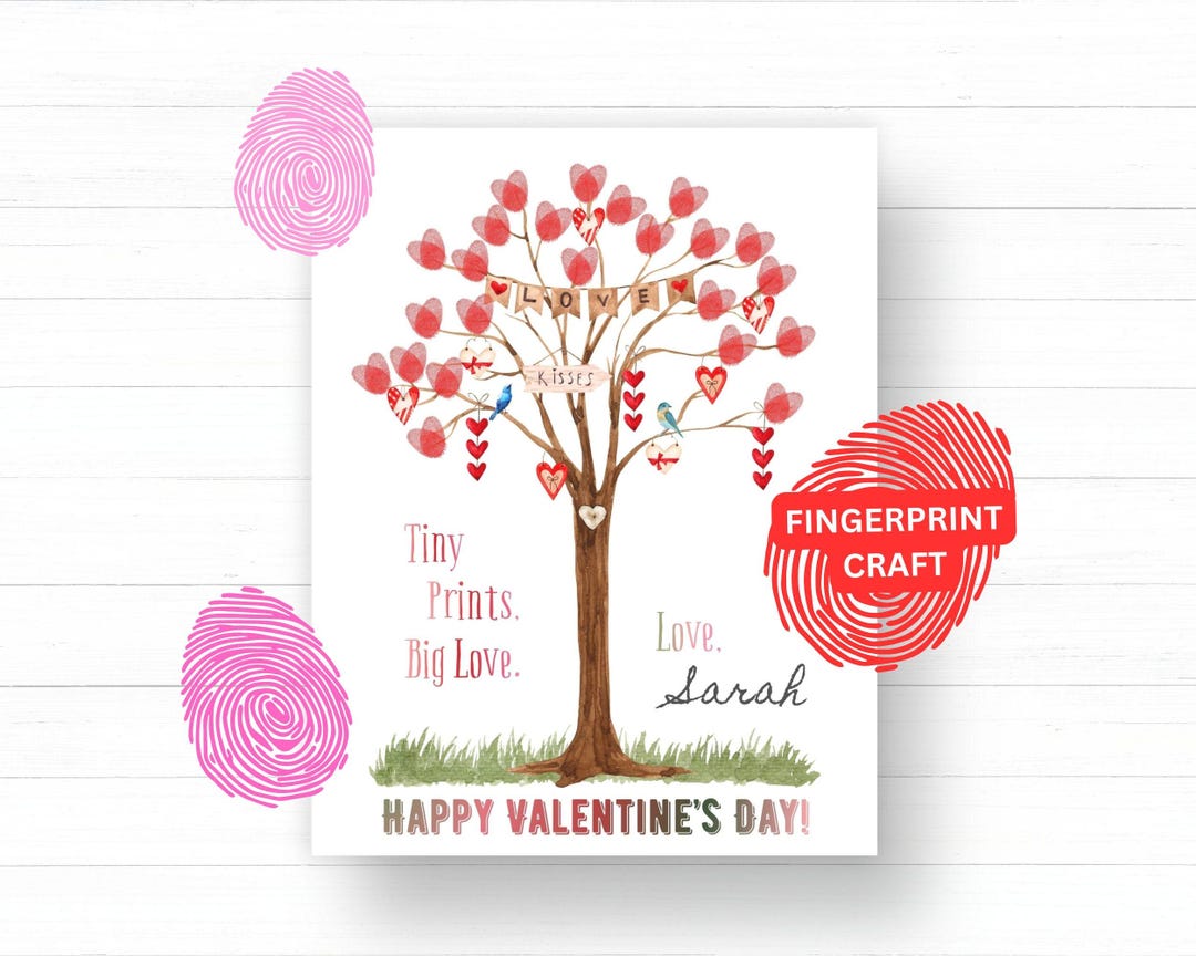 Fingerprint Tree, Valentines Day Handprint Art, Valentines Handprint ...