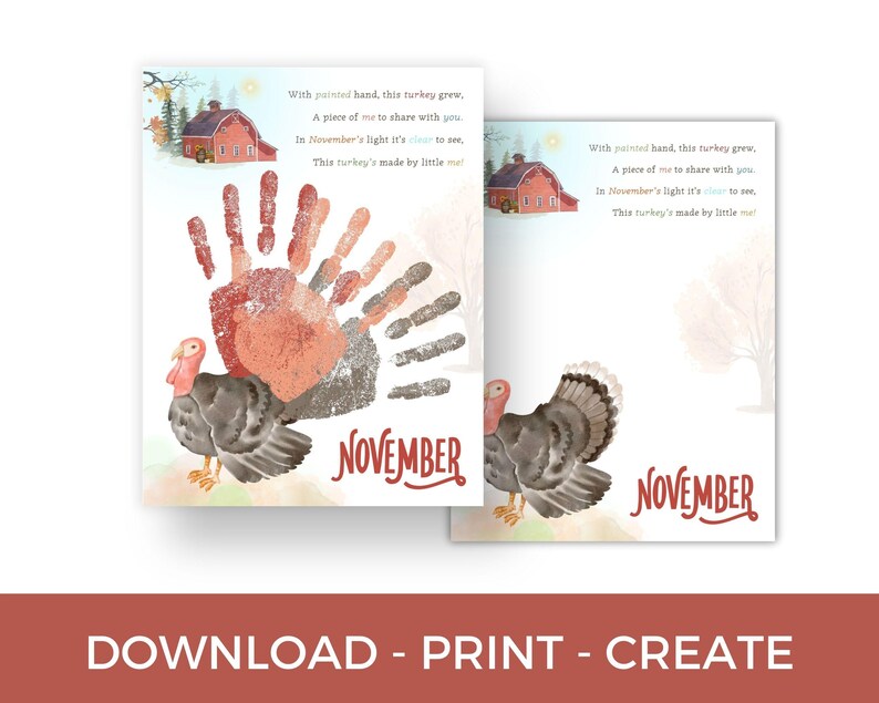 November Handprint Craft Printable, Fall Handprint Craft, Thanksgiving ...