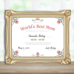 World's Best Mom Certificate Printable, Best Mom Award, Mother's Day ...