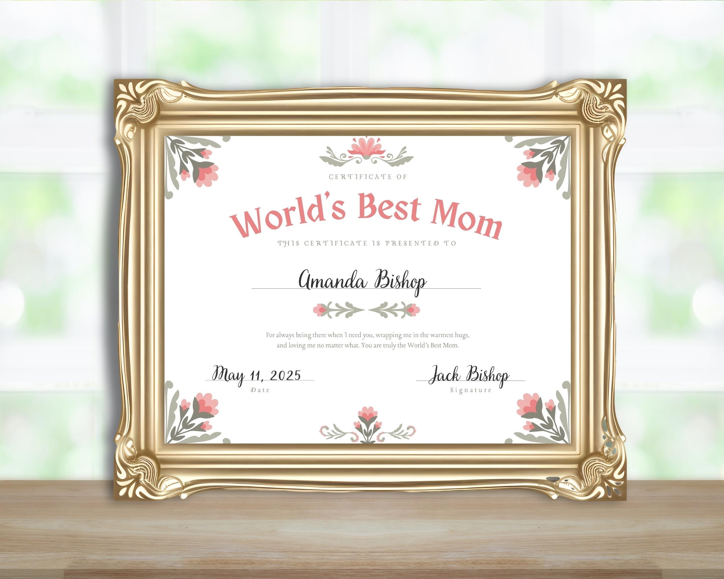 World's Best Mom Certificate Printable, Best Mom Award, Mother's Day ...