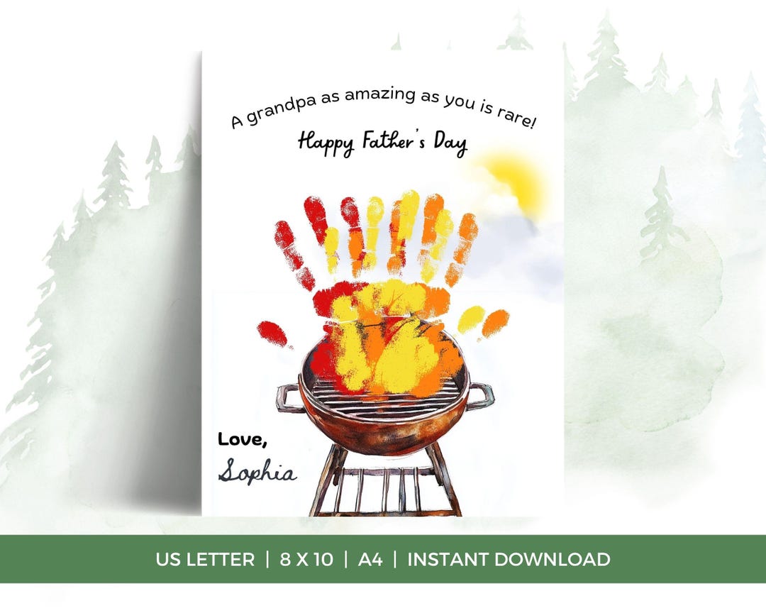 Grandpa Father's Day Handprint Craft, BBQ Grill Handprint Art, Craft ...