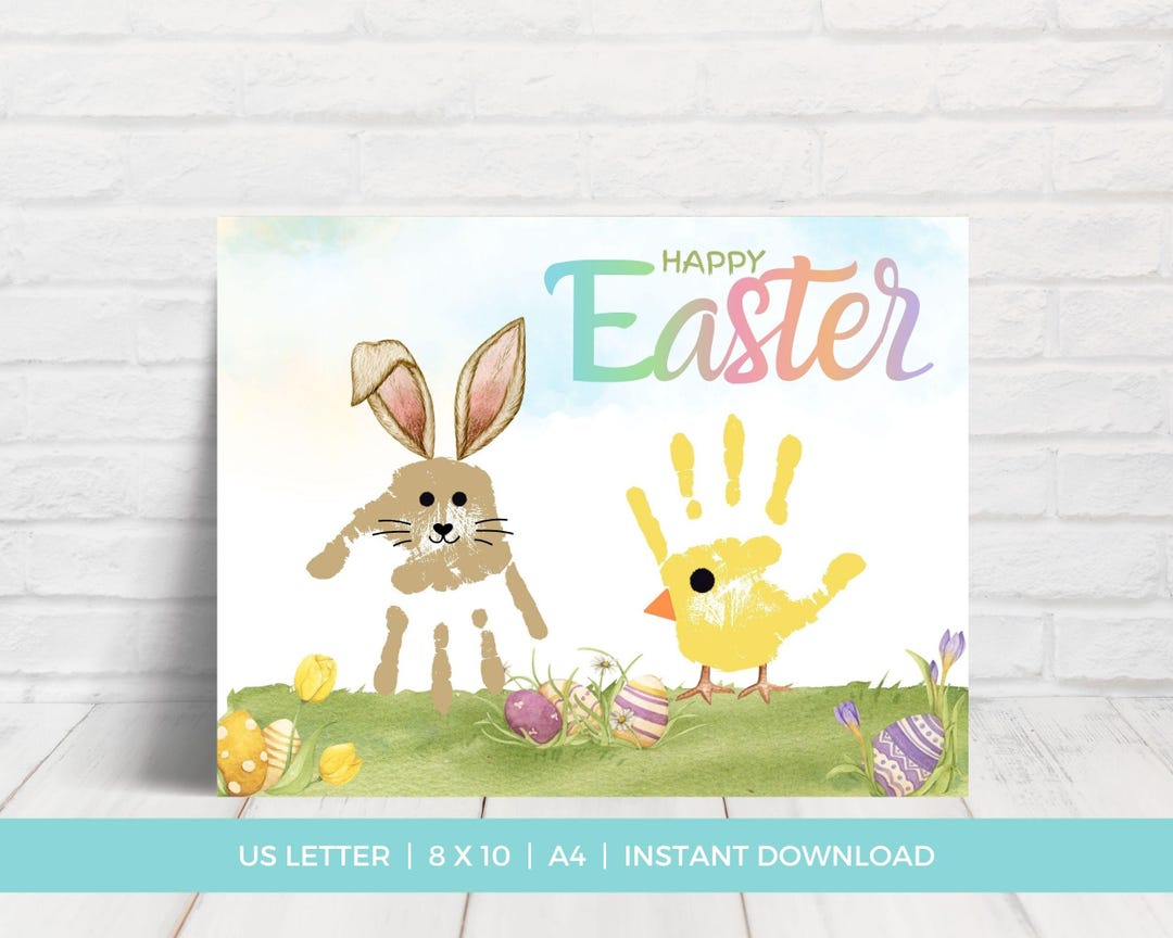 Easter Handprint Craft, Happy Easter Footprint Art, Easter Bunny and ...