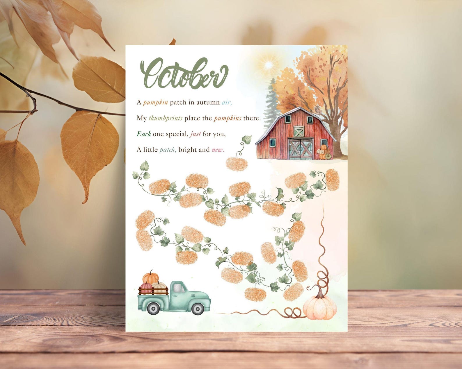 October Thumbprint Craft Printable, Fall Handprint Craft, Kid Pumpkin ...