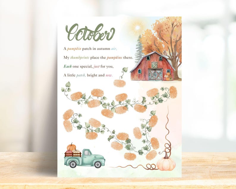 October Thumbprint Craft Printable, Fall Handprint Craft, Kid Pumpkin ...