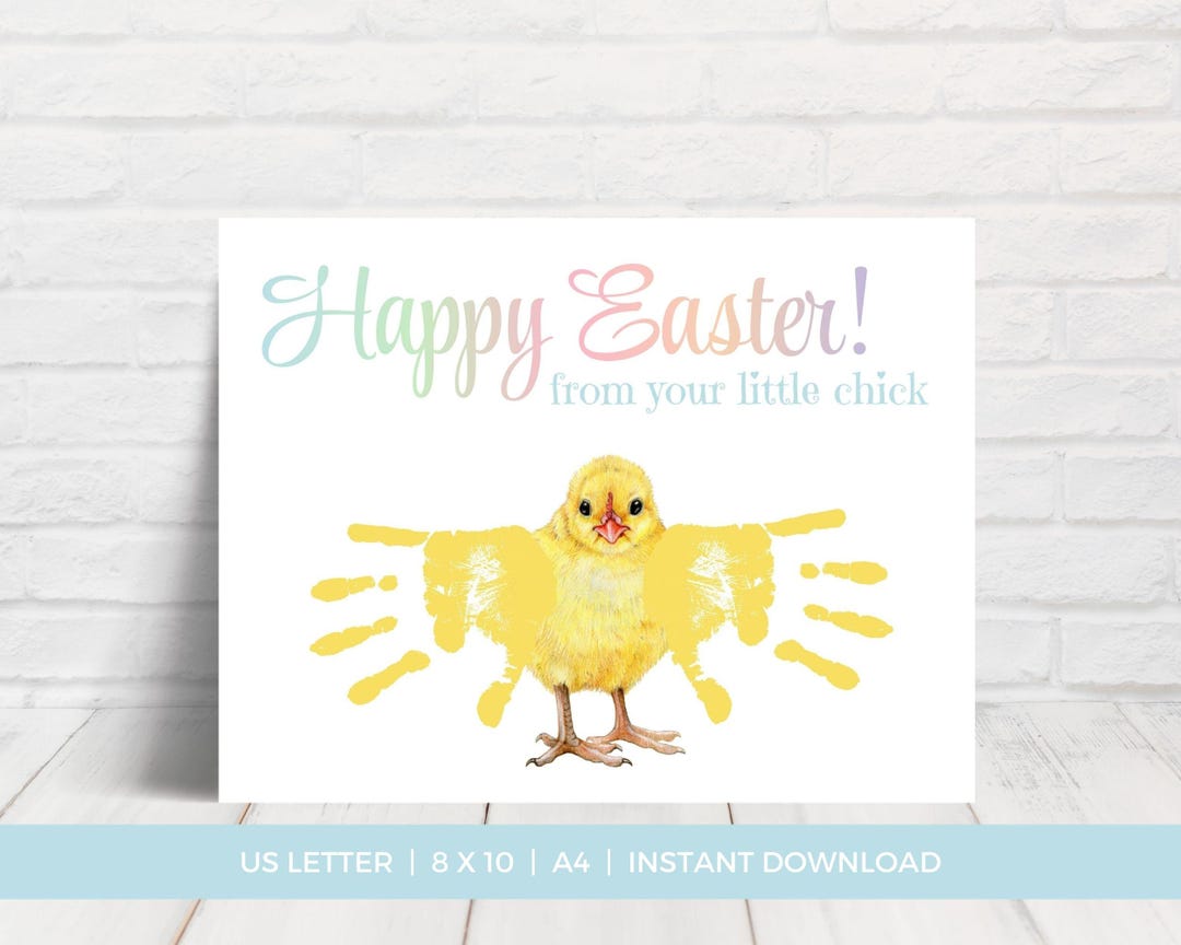 Easter Chick Handprint Craft, Chicken Custom Handprint Art, Happy ...