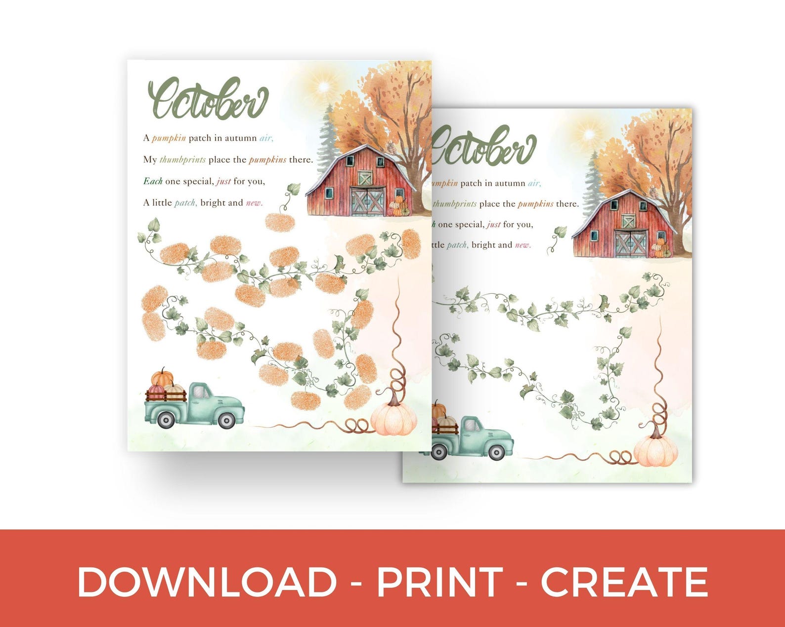 October Thumbprint Craft Printable, Fall Handprint Craft, Kid Pumpkin ...