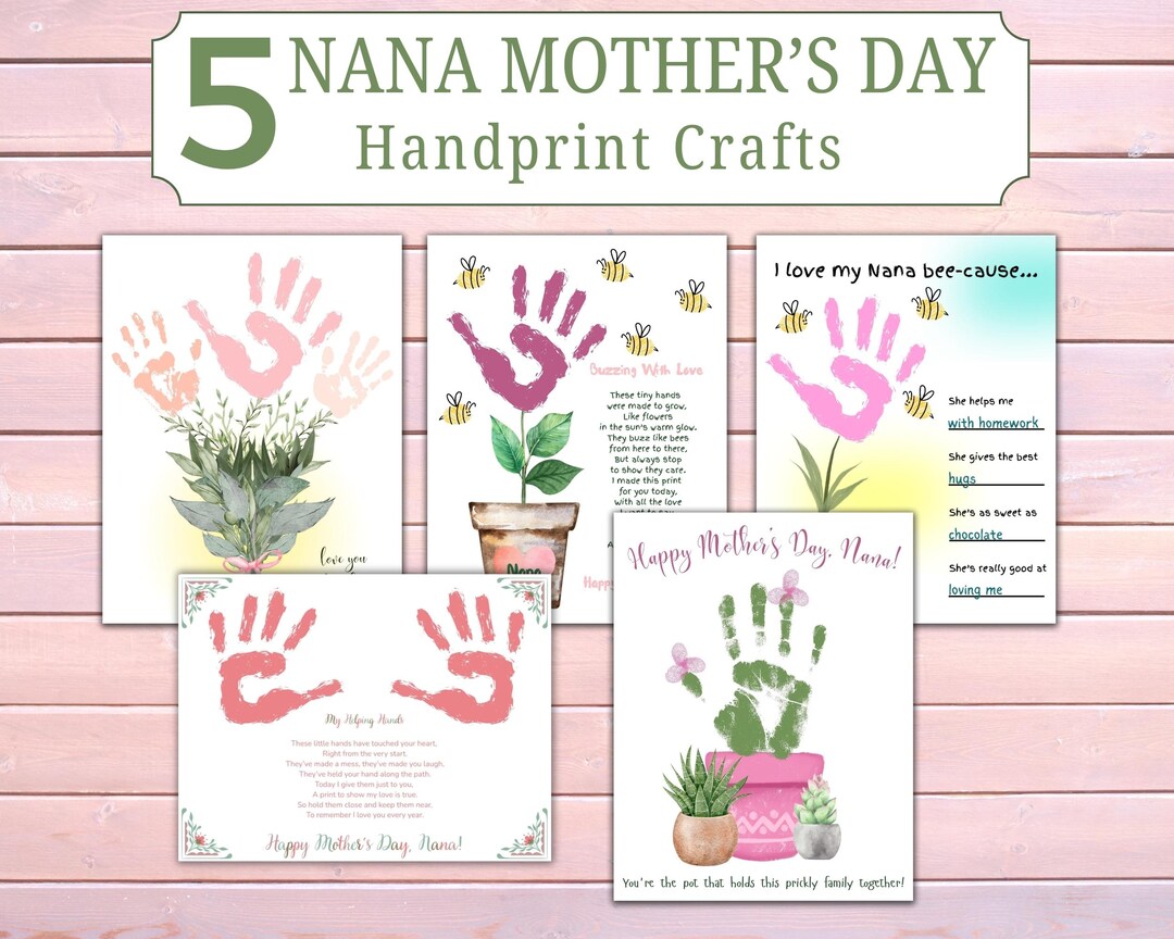Nana Mother's Day Handprint Craft for Kids, 5 Handprint Crafts, Gift ...