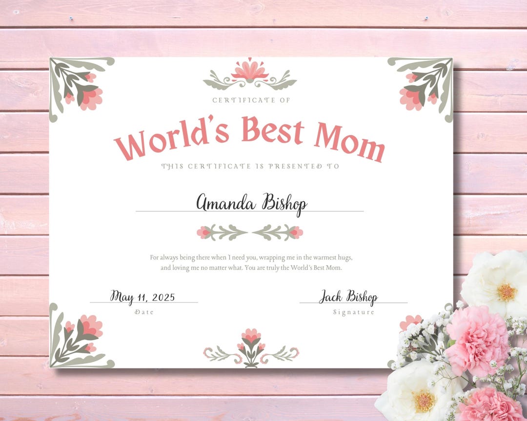 World's Best Mom Certificate Printable, Best Mom Award, Mother's Day ...