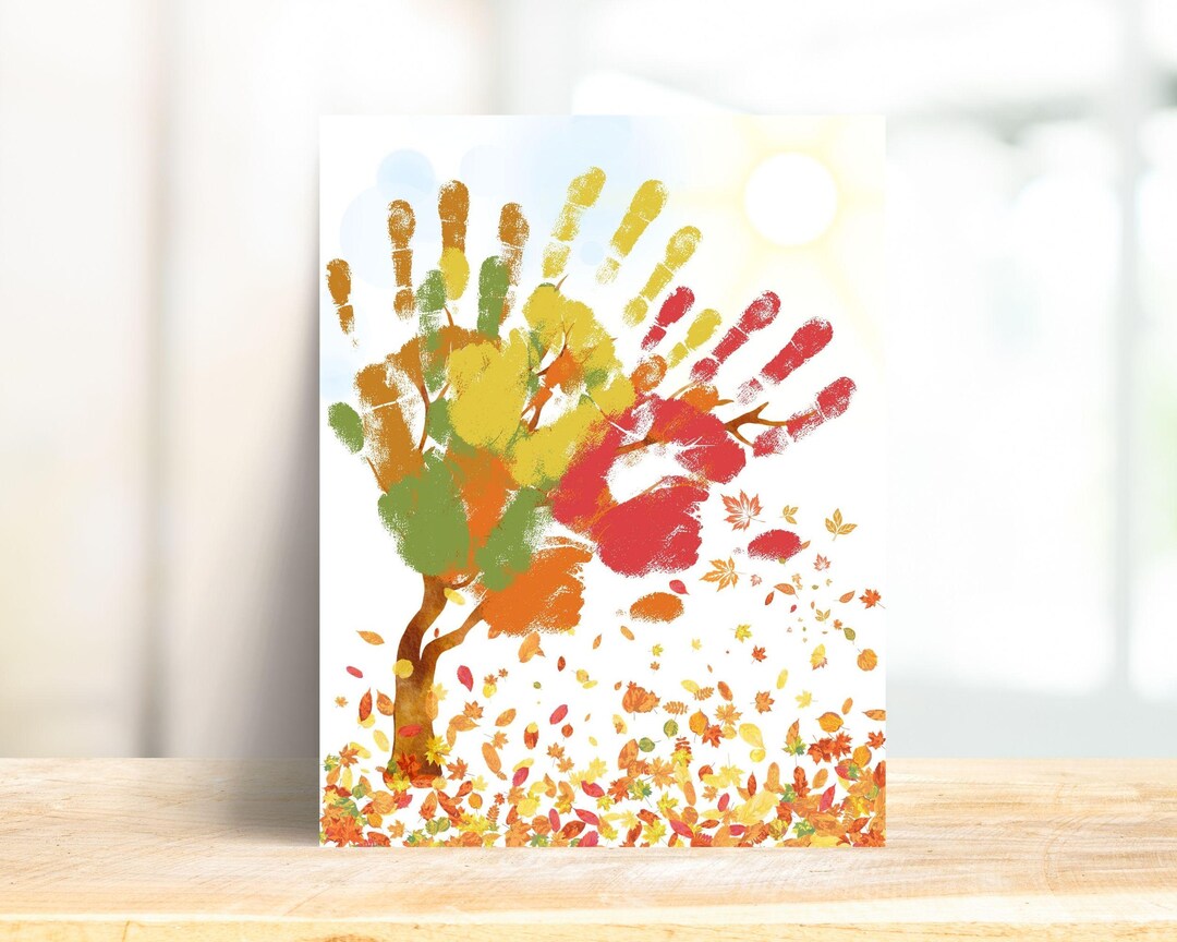 Fall Handprint Craft, Autumn Tree Toddler Thumbprint Craft Activity ...