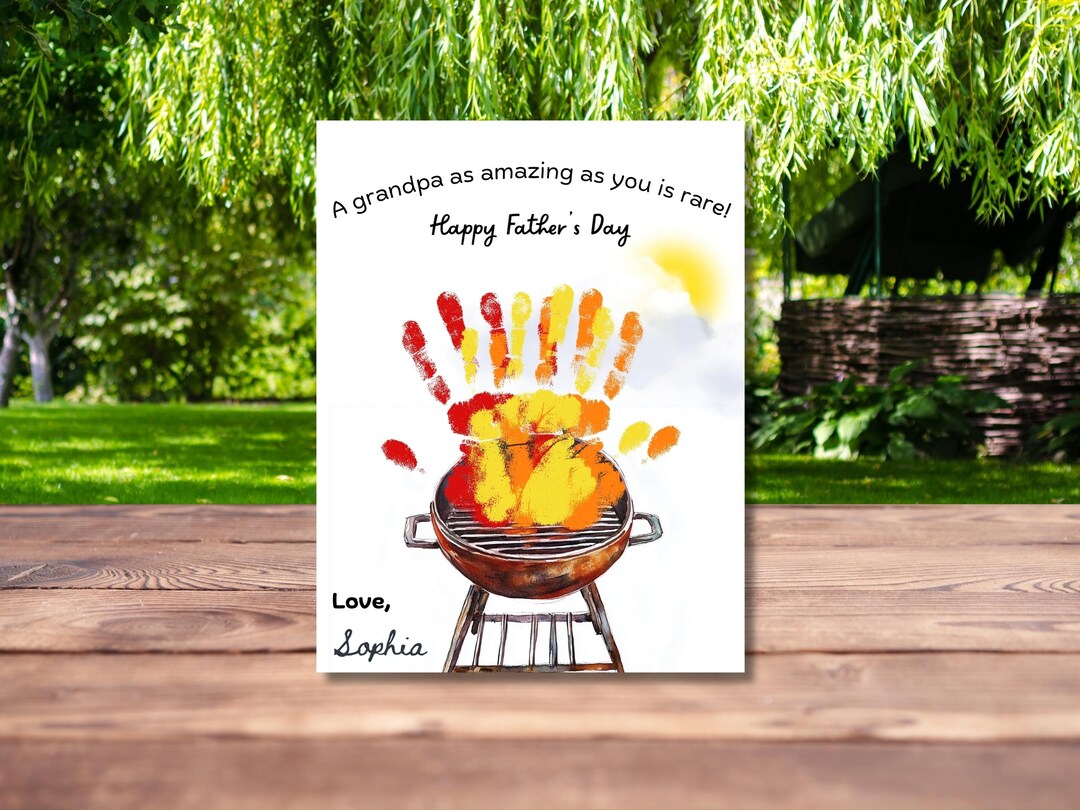 Grandpa Father's Day BBQ Grill Handprint Craft for Kids Printable, Gift ...