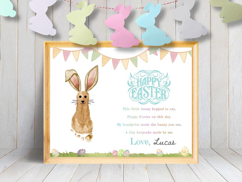 Happy Easter Handprint Craft, Easter Bunny Footprint Art, Custom Poem ...