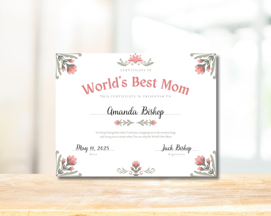 World's Best Mom Certificate Printable, Best Mom Award, Mother's Day ...