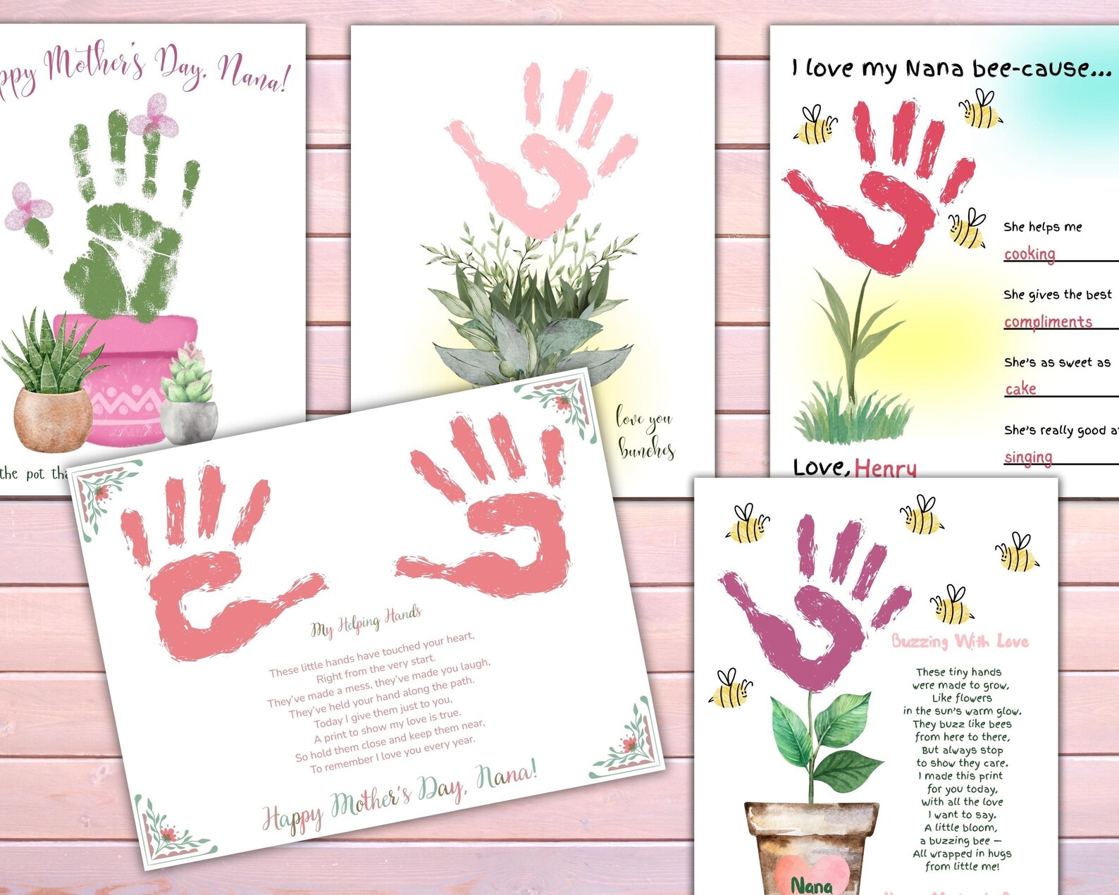 Nana Mother's Day Handprint Craft for Kids, 5 Handprint Crafts, Gift ...